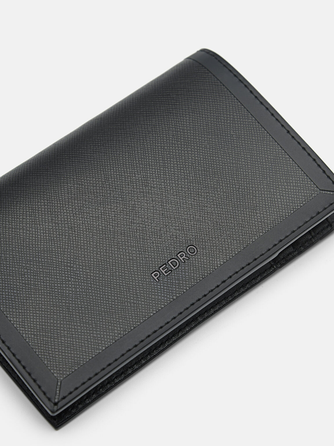 Black Leather Bi-Fold Card Holder with Lanyard - PEDRO ID